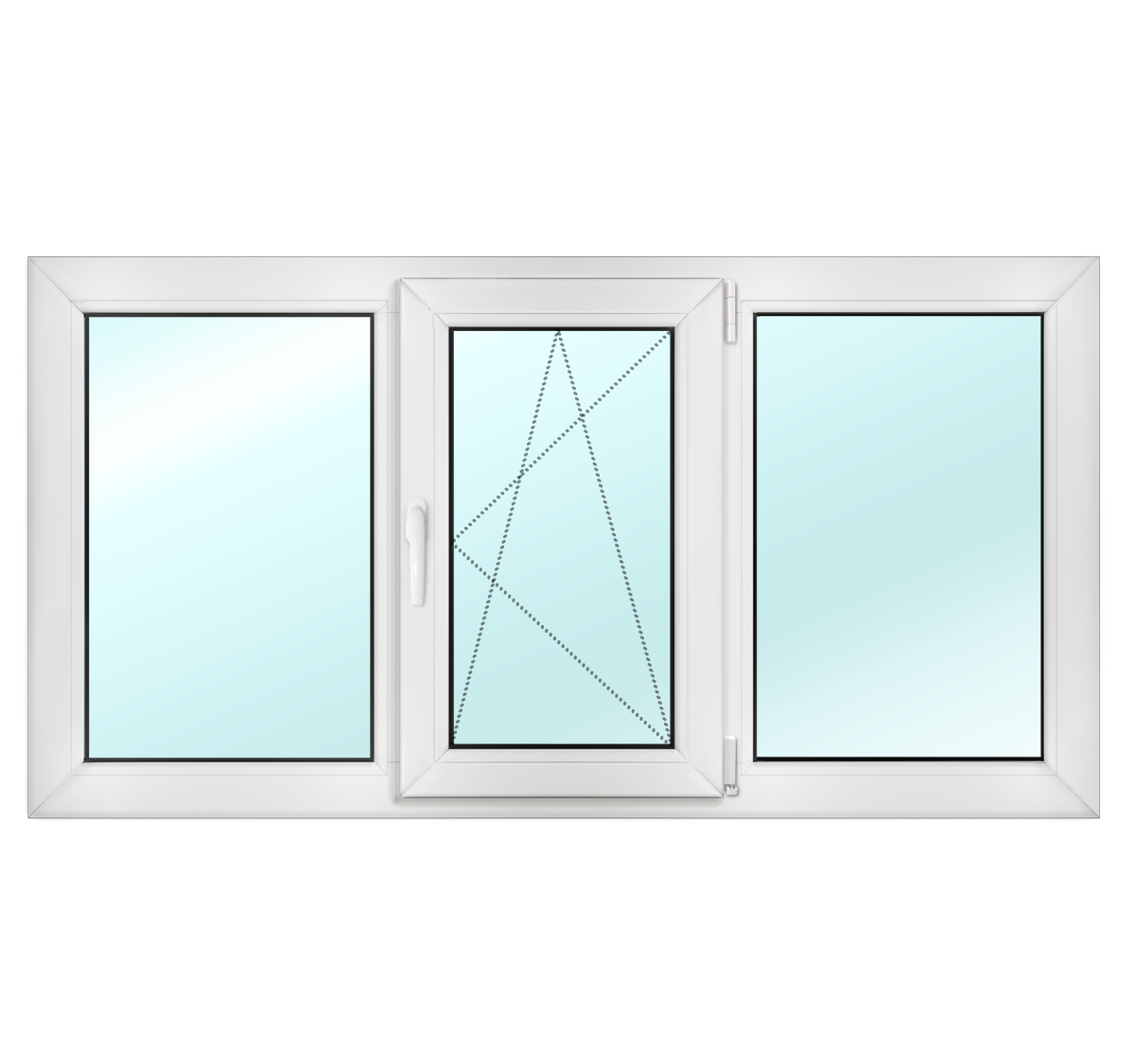 PVC window with 2 fixed and 1 opening part in the middle | Jonas Vinduer
